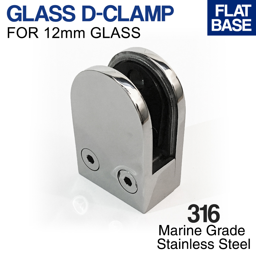 D-CLAMP - Flat Base - 12mm Glass Wall Clamp - Stainless Steel Balustrading