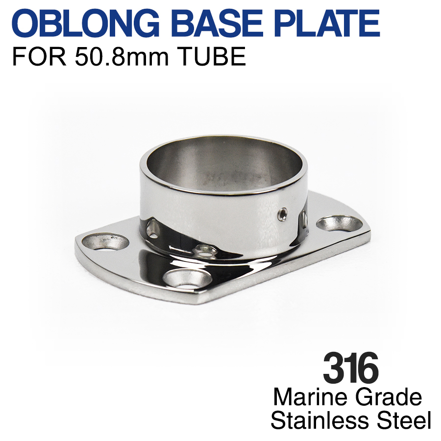 OBLONG Base Plate - 50.8mm dia - Stainless Steel Balustrading